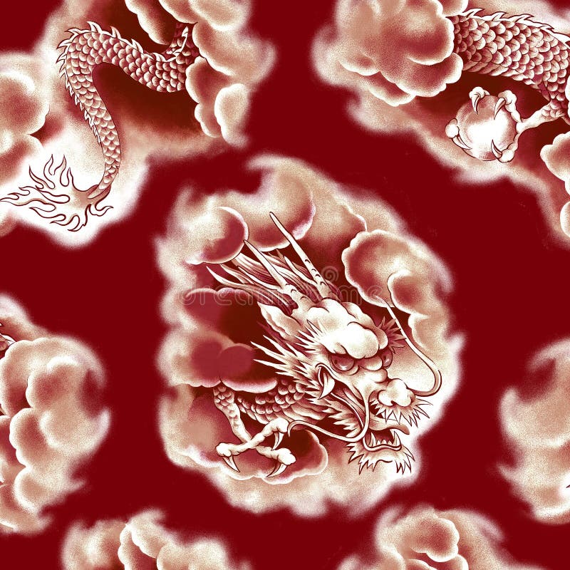 Japanese Dragon Pattern Drawn by Hand, Stock Illustration ...