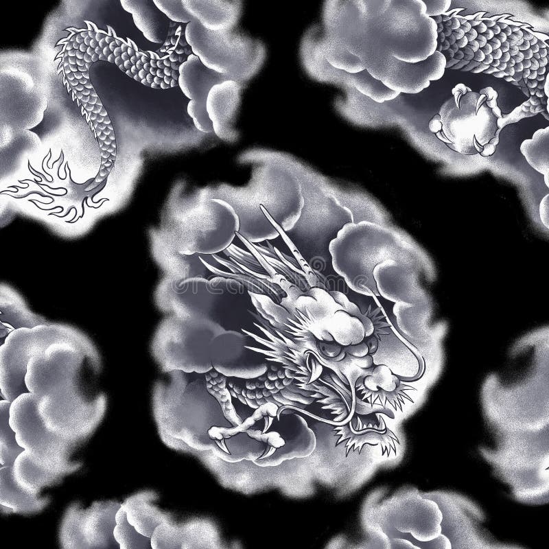 Japanese Dragon Pattern Drawn by Hand, Stock Illustration ...