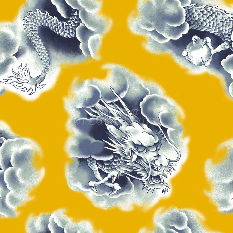 Japanese Dragon Pattern Drawn by Hand, Stock Illustration ...