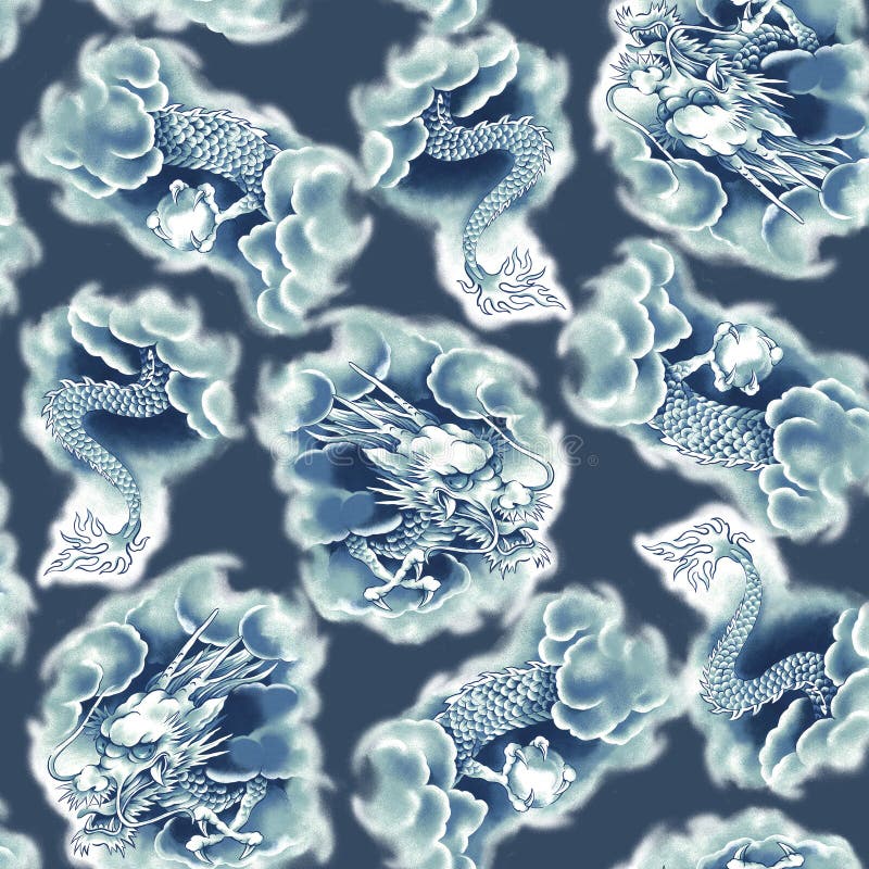 Japanese Dragon Pattern Drawn by Hand, Stock Illustration ...