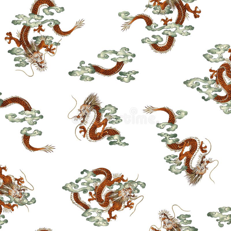 Japanese Dragon Pattern Drawn by Hand, Stock Photo - Image of designers ...
