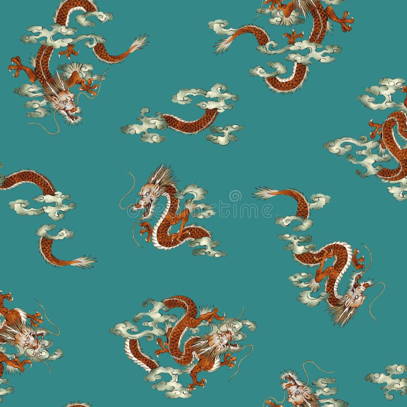 Japanese Dragon Pattern Drawn by Hand, Stock Image - Image of wild ...