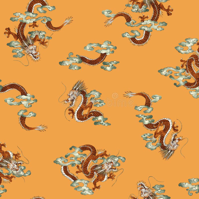 Japanese Dragon Pattern Drawn by Hand, Stock Photo - Image of beast ...