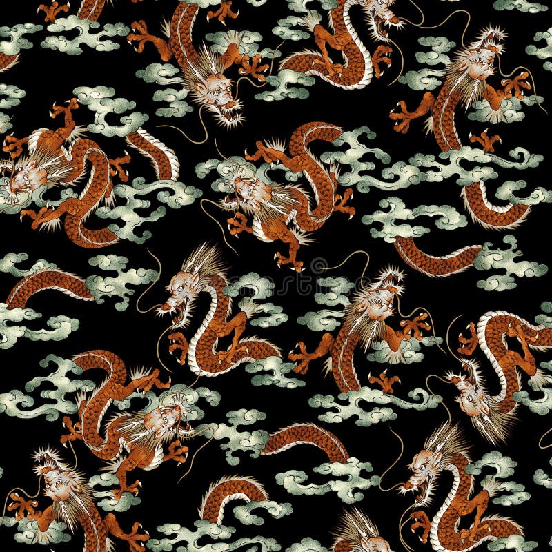 Japanese Dragon Pattern Drawn by Hand, Stock Image - Image of repeat ...