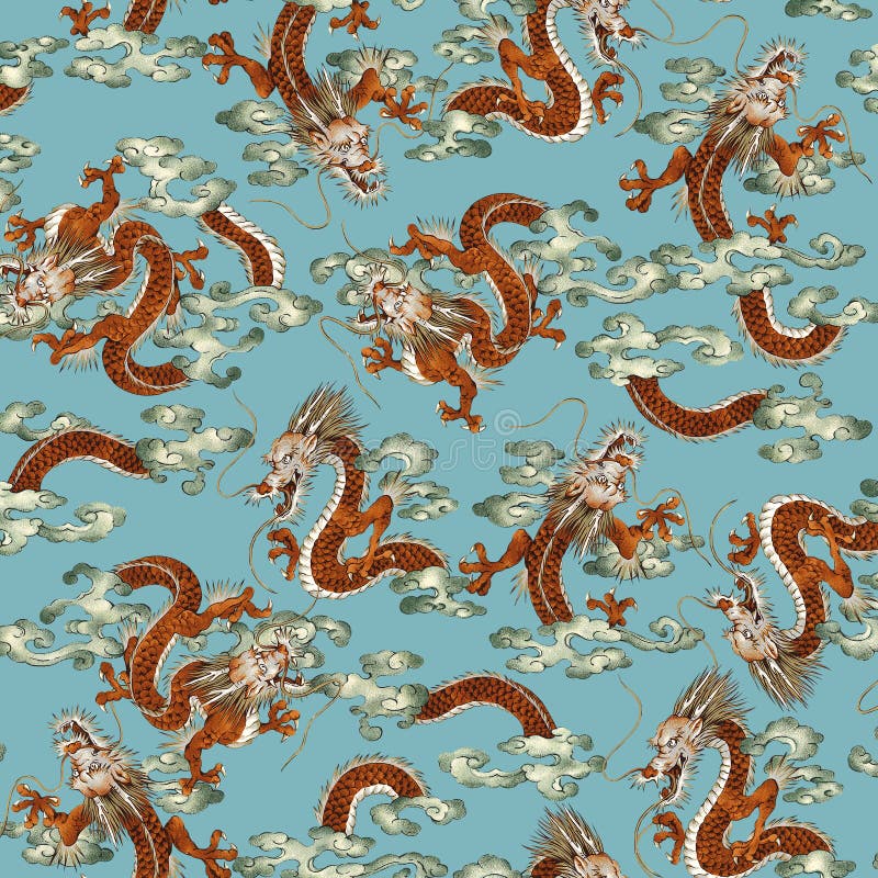 Japanese Dragon Pattern Drawn by Hand, Stock Photo - Image of culture ...