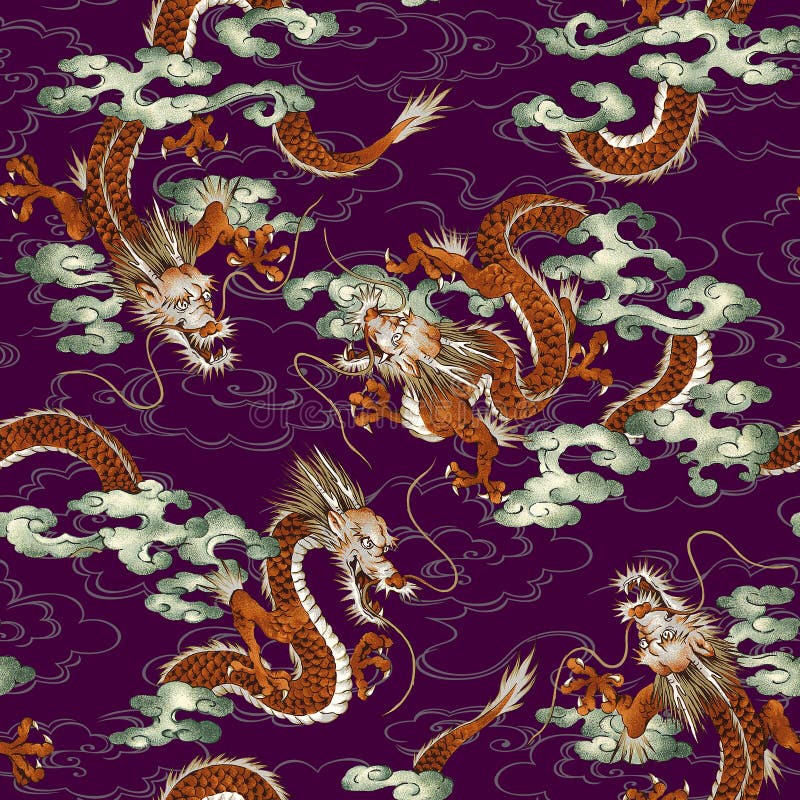 Japanese dragon pattern stock illustration. Illustration of combative ...