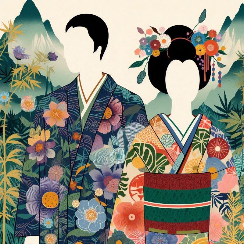 A Japanese Faceless Person in Kimono with Aesthetics Nature Environment ...
