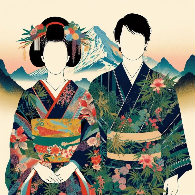 A Japanese Faceless Person in Kimono with Aesthetics Nature Environment ...