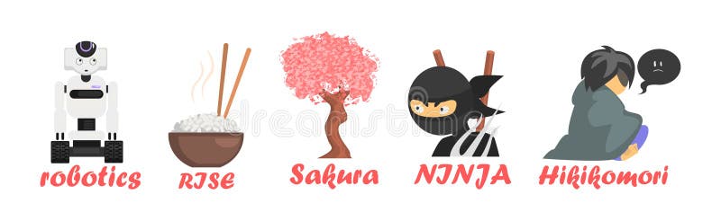 Japanese Famous Object and Symbol with Inscription Vector Set Stock ...