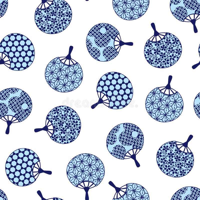 Seamless Pattern of a Pretty Japanese-style Round Fan Stock Vector ...