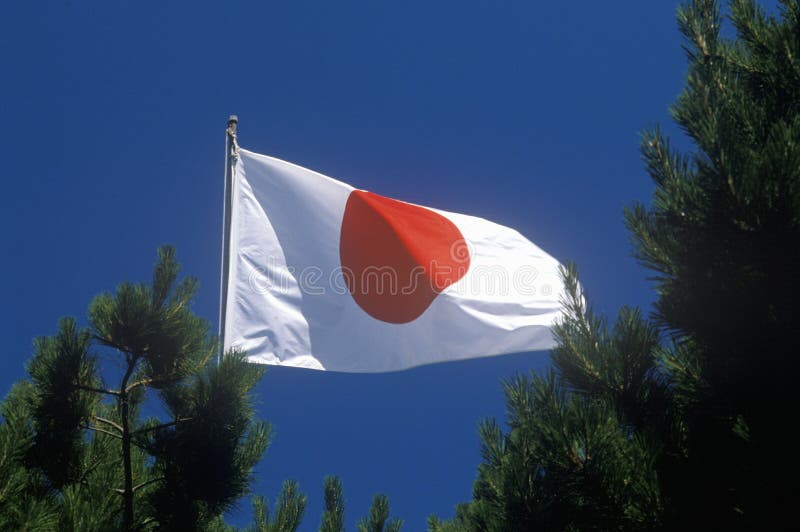 Japanese Flag Flying in Blue Sky Stock Image - Image of north, united ...