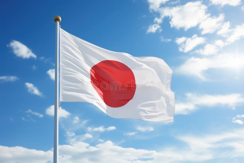 Japanese Flag Flying on a Flagpole Stock Illustration - Illustration of ...