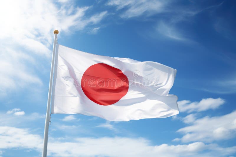 Japanese Flag Flying on a Flagpole Stock Illustration - Illustration of ...