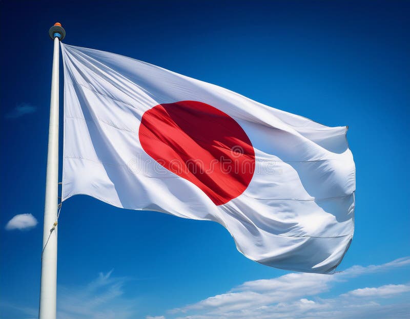 Japanese Flag, with Its Distinct Red Circle, Set Against a Deep Blue ...