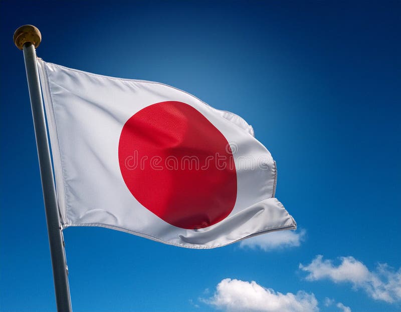 Japanese Flag, with Its Distinct Red Circle, Set Against a Deep Blue ...