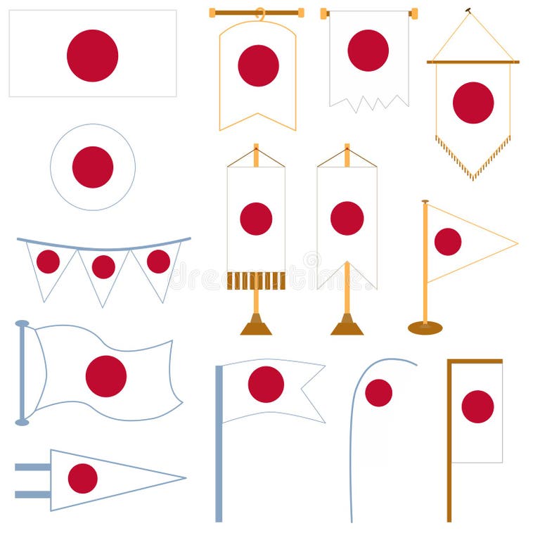 Japanese Flag in Various Styles Such As Triangular Flag, Rectangular ...