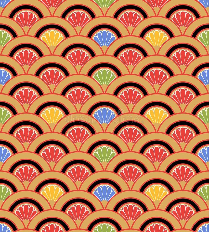 Japanese Flower Fan Wave Vector Seamless Pattern Stock Vector ...