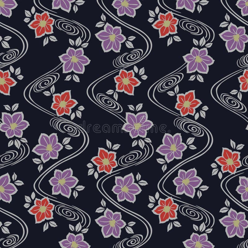 Japanese Flower Flow Pattern Stock Vector - Illustration of japanese ...