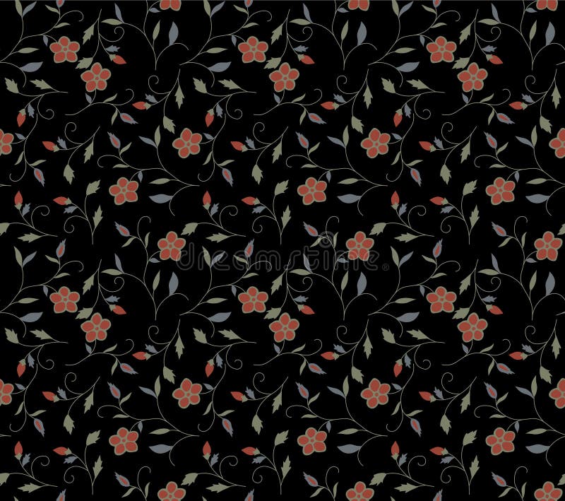 Japanese Flower Leaf Curl Line Vector Seamless Pattern Stock Vector ...