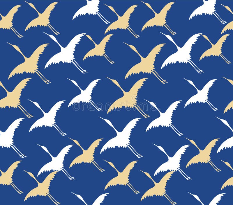Japanese Flying Crane Bird Vector Seamless Pattern Stock Vector ...