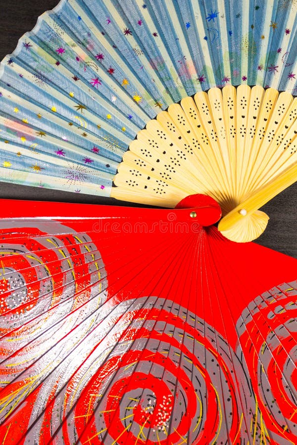 Japanese Folding Fan on Black Background Stock Image - Image of black ...