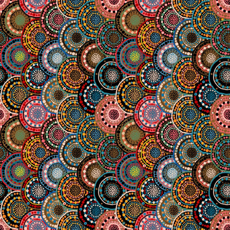 Japanese Folk Overlapping Circular Dotted Flowers, Seamless Pattern ...