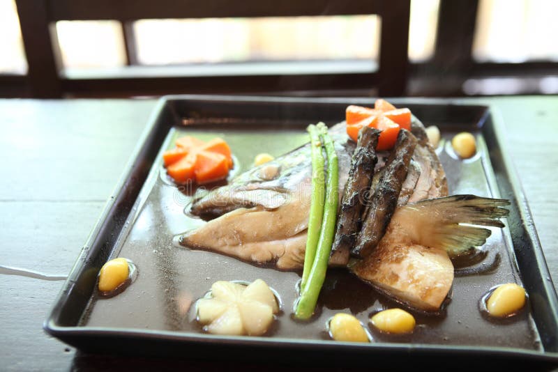 Japanese Food Boiled Head Fish with Sauce Stock Image - Image of fresh ...