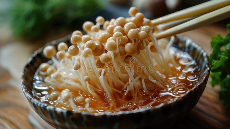 Japanese Food, Enoki Mushroom on the Plate Stock Photo - Image of ...