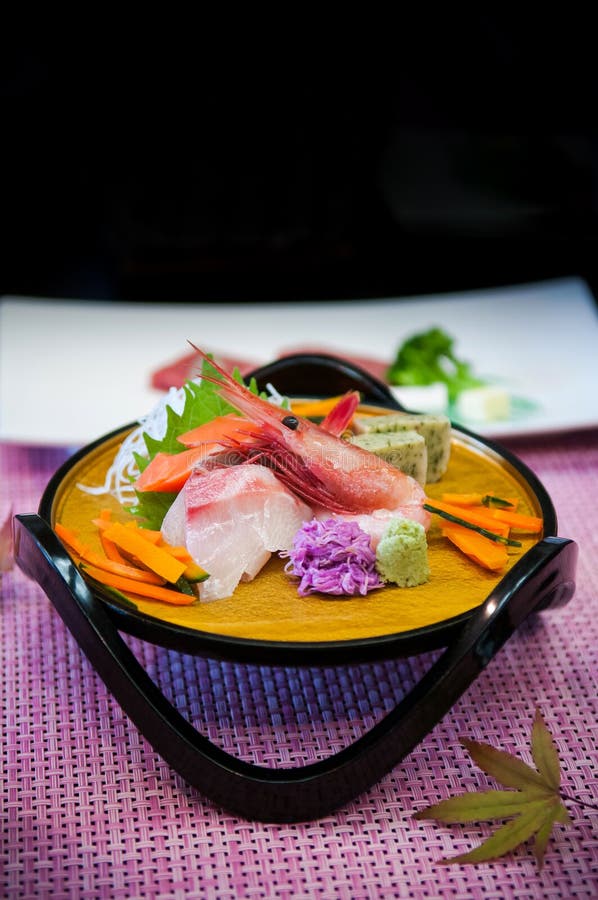Japanese Food, Fresh Sashimi Set. Stock Image - Image of lunch, leaves ...
