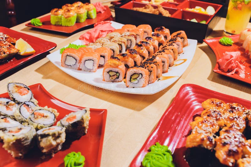 Japanese Food Mix on a Restaurant Table. Stock Image - Image of healthy ...