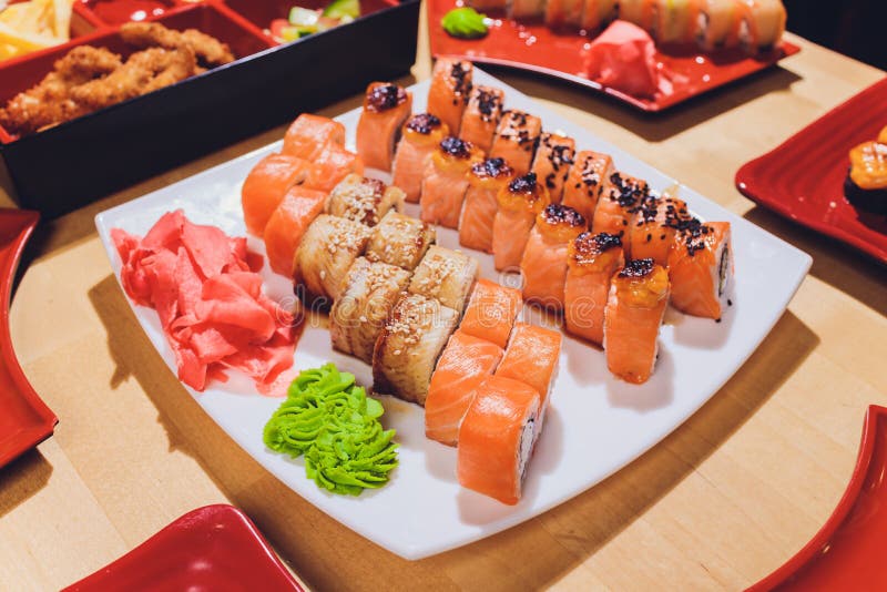 Japanese Food Mix on a Restaurant Table. Stock Photo - Image of ...