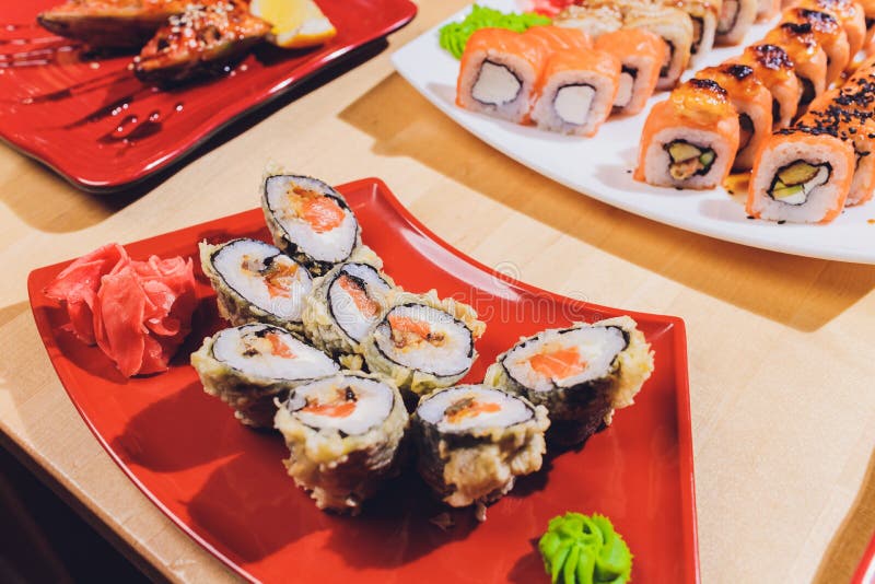 Japanese Food Mix on a Restaurant Table. Stock Photo - Image of copy ...
