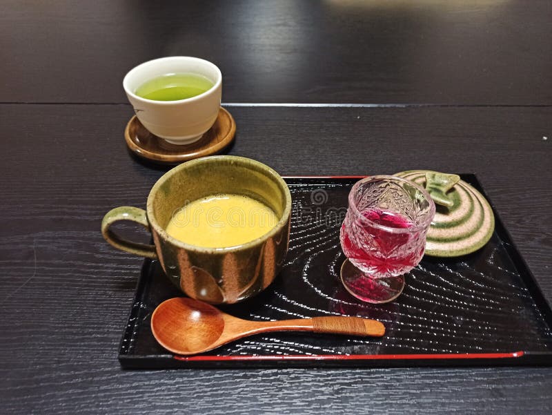 Japanese Food on a Plate, Soup and Drinks for Diner with Tea Stock ...