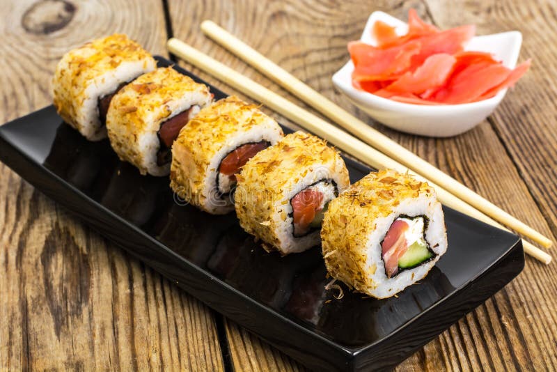 Japanese Food Rolls with Fish and Avocado Stock Photo - Image of lunch ...
