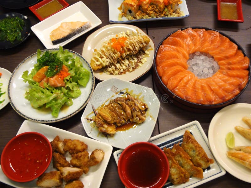 Japanese Food Set on Dining Table Stock Photo - Image of asian ...