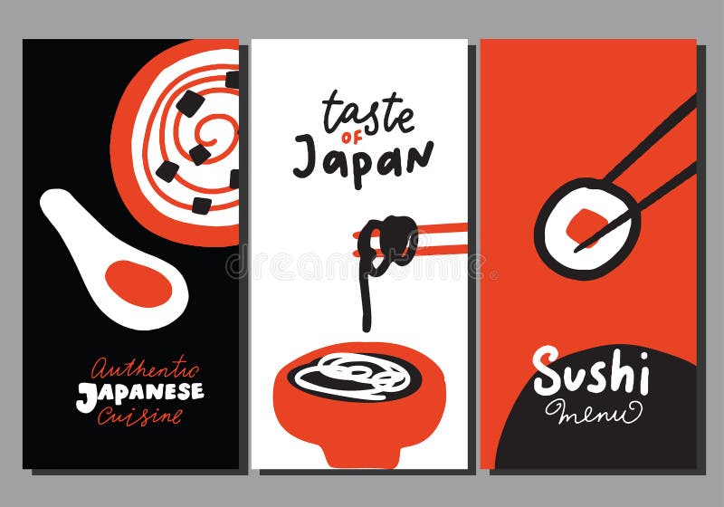 Japanese Food. Set of Flyer Templates in Doodle Style Stock ...