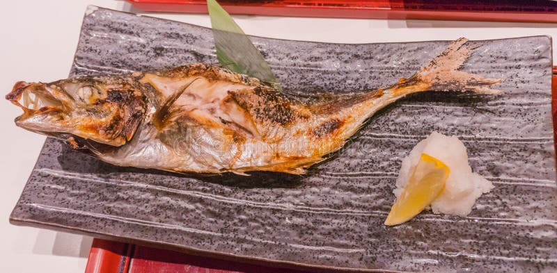 Japanese Food Set , Sashimi and Grilled Fish Stock Image - Image of ...