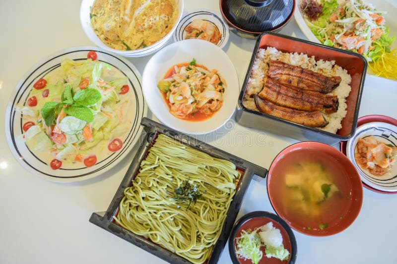 Japanese Food Set on the Table Stock Image - Image of food, chicken ...