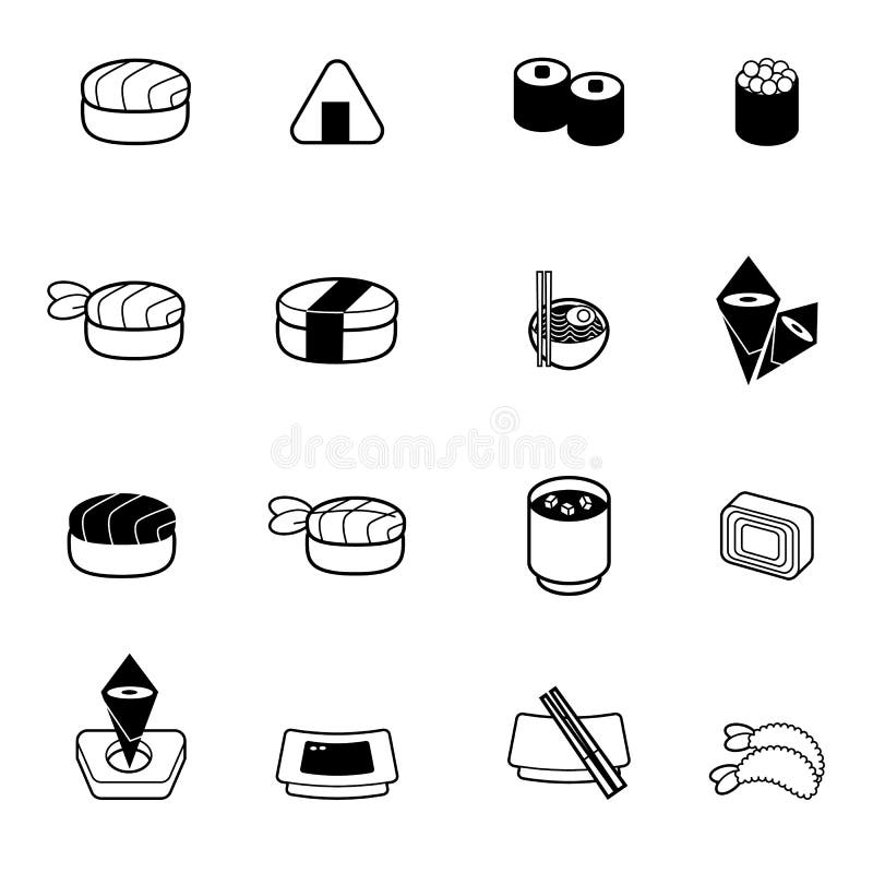 Japanese Food Sushi Icon Set Stock Vector - Illustration of lunch ...