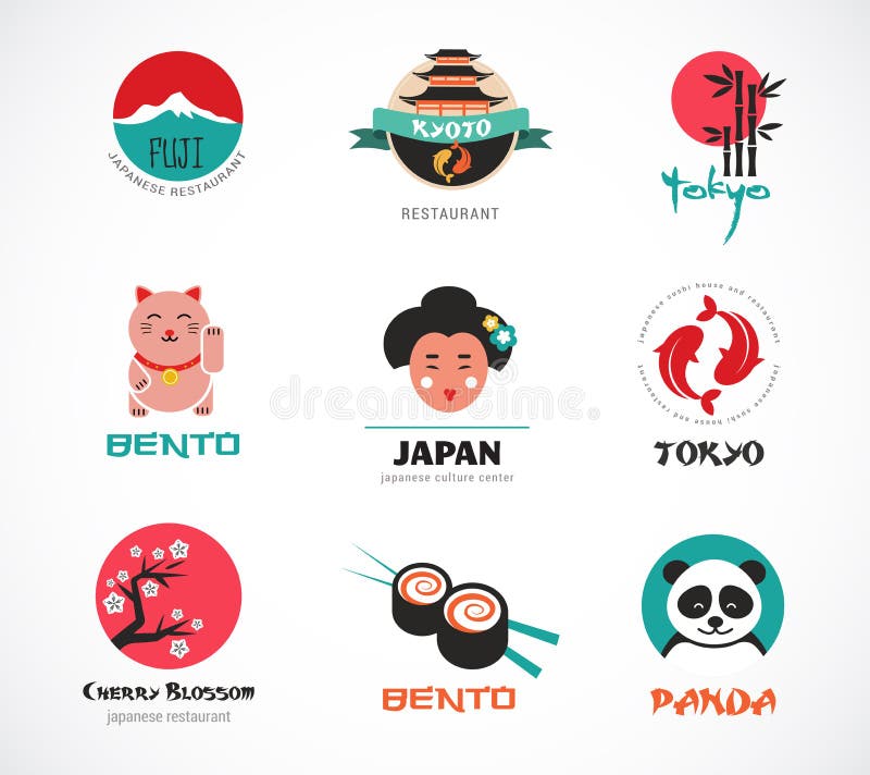 Japanese Food Logos Badge Stamps Sushi Bar Japanese Food Design