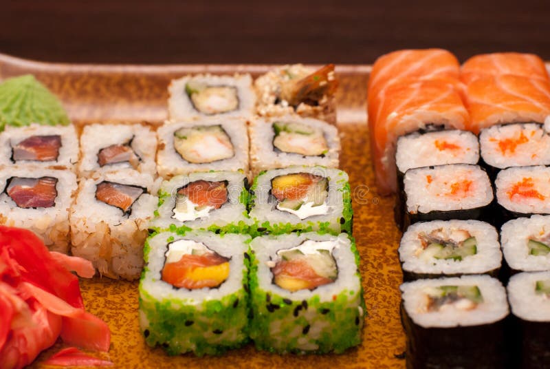 Japanese Food - Sushi and Sashimi. Side View Horizontal Image Stock ...