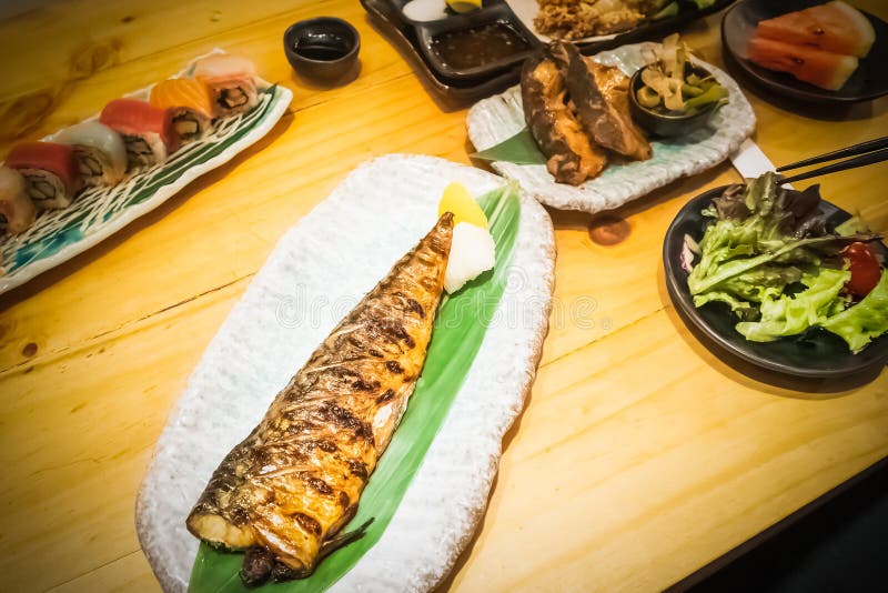 Japanese Food on Wood Table Stock Photo - Image of fresh, gourmet ...