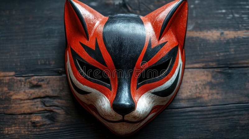Japanese Fox Mask on Dark Wood Background Stock Illustration ...