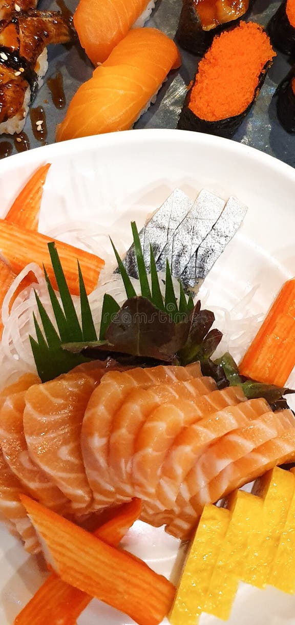 Japanese fresh shashimi. stock photo. Image of soup - 233336774