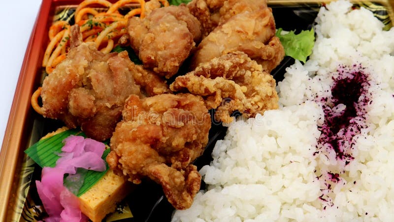 Japanese Fried Chicken Bento Video Stock Video - Video of closeup, meal ...