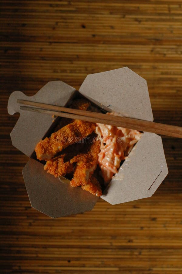 Japanese Fried Chicken in Rice Box Stock Photo - Image of produce, wood ...