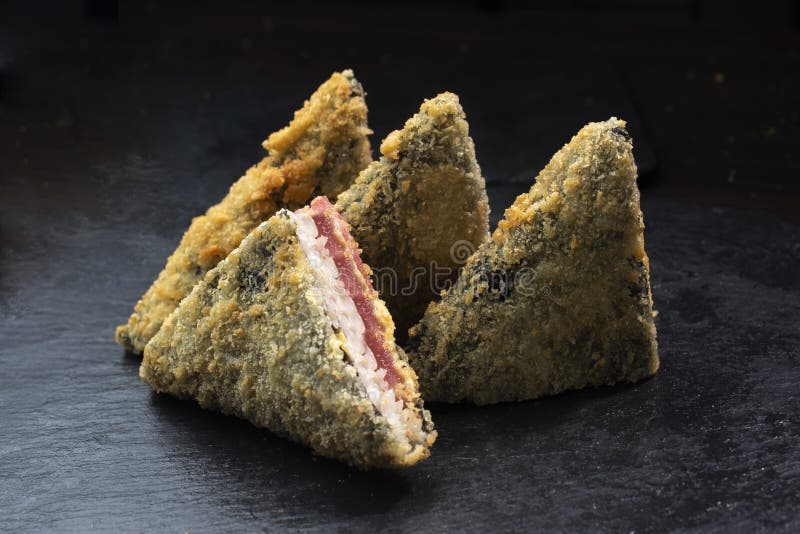 Japanese Fried Sandwich with Rice, Fish and Cheese Stock Image - Image ...