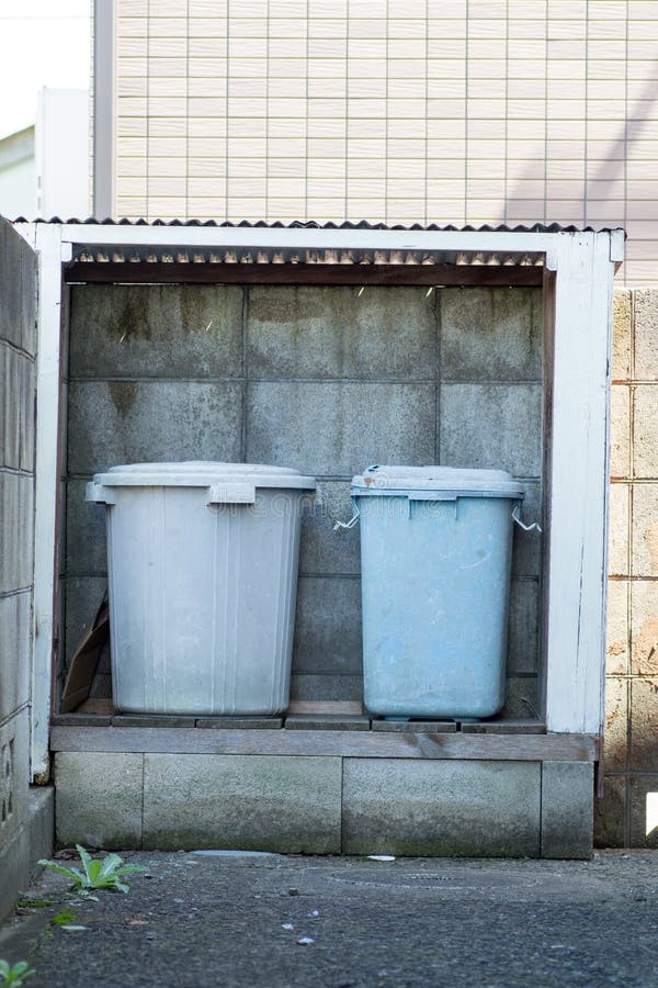 Japanese garbage cans stock image. Image of dirty, litter - 77593125