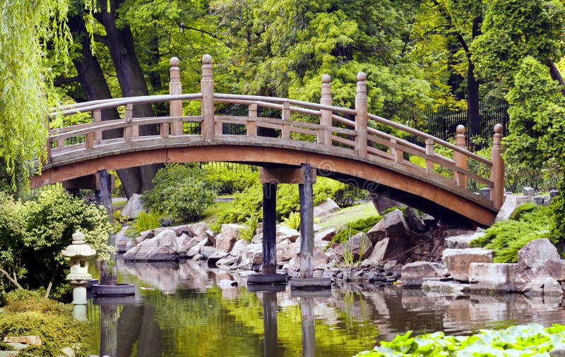 Zen Garden with Arch Shape Bridge Stock Image - Image of chinese ...