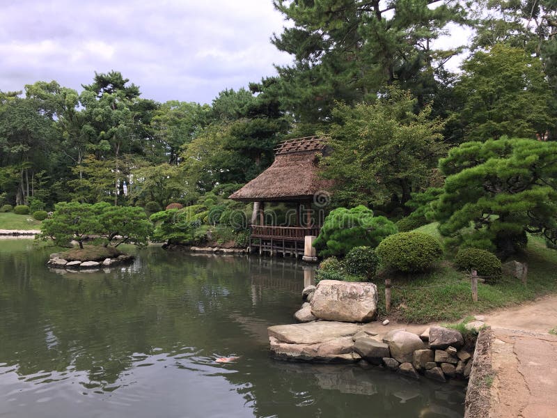 Japanese Garden with Lake View Stock Photo - Image of samurai, river ...